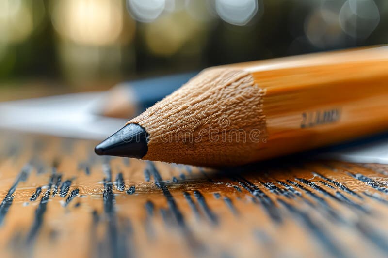 A Pencil with a Pointy End is Laying on a Blue and Orange Grid. Stock ...