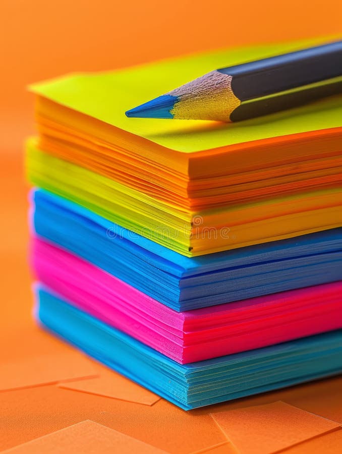 Pencil Resting Stack Colorful Sticky Notes Stock Photos - Free ...