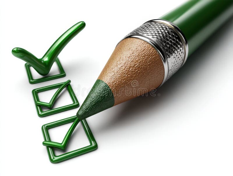 A Pencil is on a Checklist with Green Check Marks Stock Image - Image ...