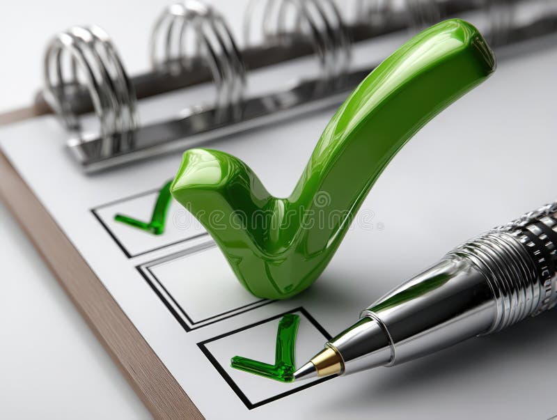 A Pencil is on a Checklist with Green Check Marks Stock Image - Image ...