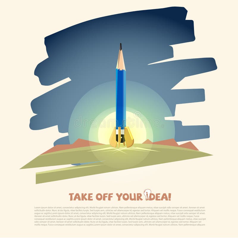 Pencil Rocket Taking Off on a Mission with Creative Supplies. Start Up ...