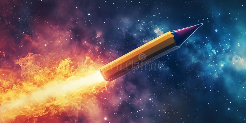 Pencil Rocket Launch Space Cosmos Fire Galaxy Image Background ...