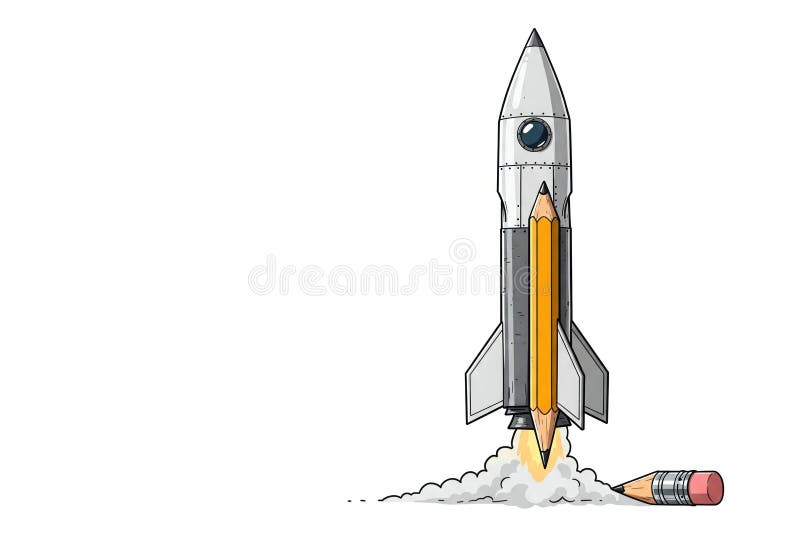 Pencil Rocket with Launch on a White Background. Space for Text. Stock ...