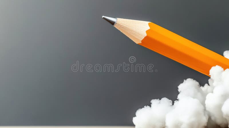 Pencil Rocket Launching into Creativity with a Cloud of Ideas, AI Stock ...