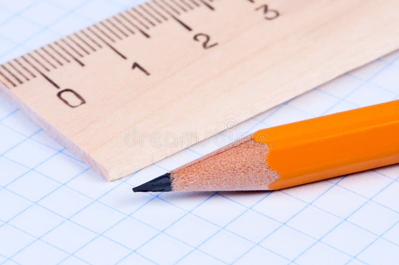 Pencil and ruler close-up. stock image. Image of office - 22844927