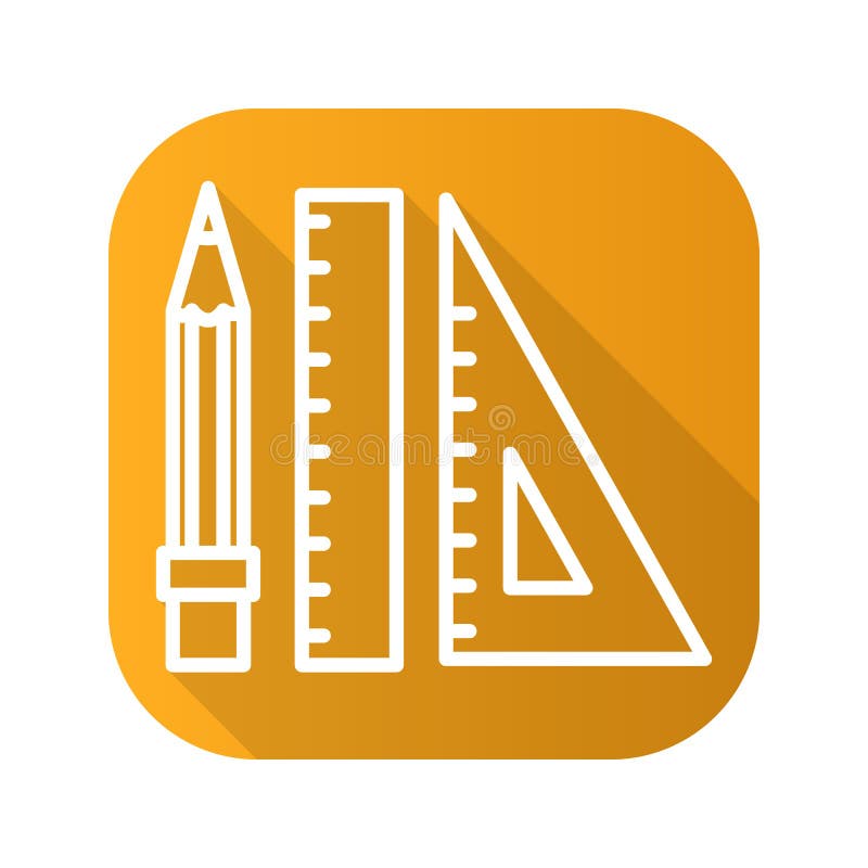 Pencil and Ruler Flat Linear Long Shadow Icon. Vector Line Symbol ...