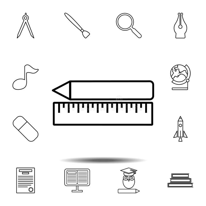 Pencil and Ruler Icon in Different Shapes. Simple Thin Line, Outline ...