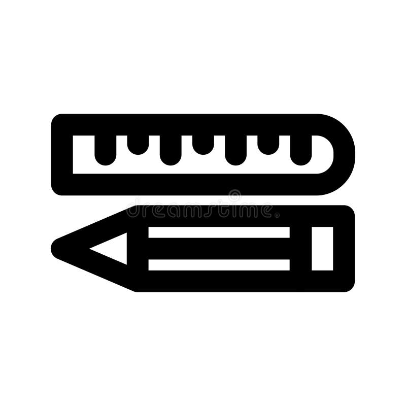 Pencil and Ruler Icon Vector. Black and White Pencil and Ruler Sign ...