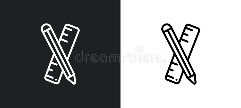 Pencil and Ruler Outline Icon in White and Black Colors. Pencil and ...