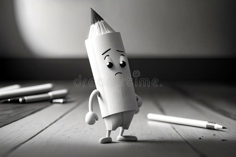 Pencil with Sad Face Standing in Front of Group of Pens Stock ...