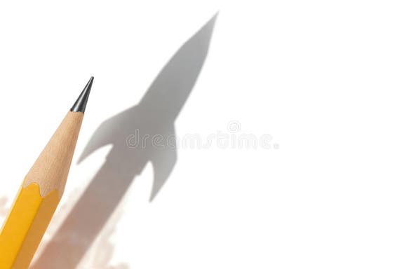 Pencil with a Shadow in the Form of a Rocket. Space for Text. Stock ...