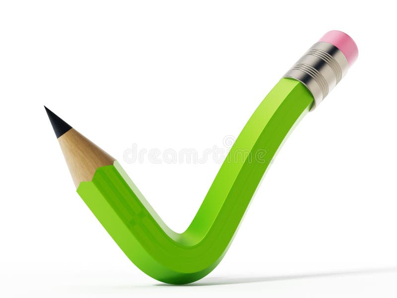 Pencil Shaped Like a Checkmark Symbol. 3D Illustration Stock ...