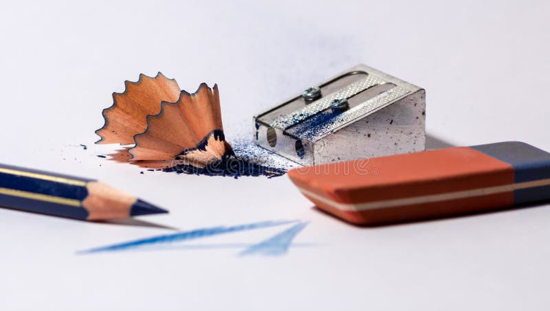 Pencil Sharpener with Blue Pencil and a Rubber Stock Image - Image of ...