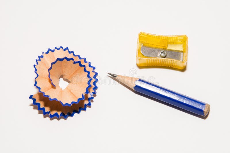 Pencil Shavings, Sharpener and Pencil, on a White Sheet of Paper. Stock ...