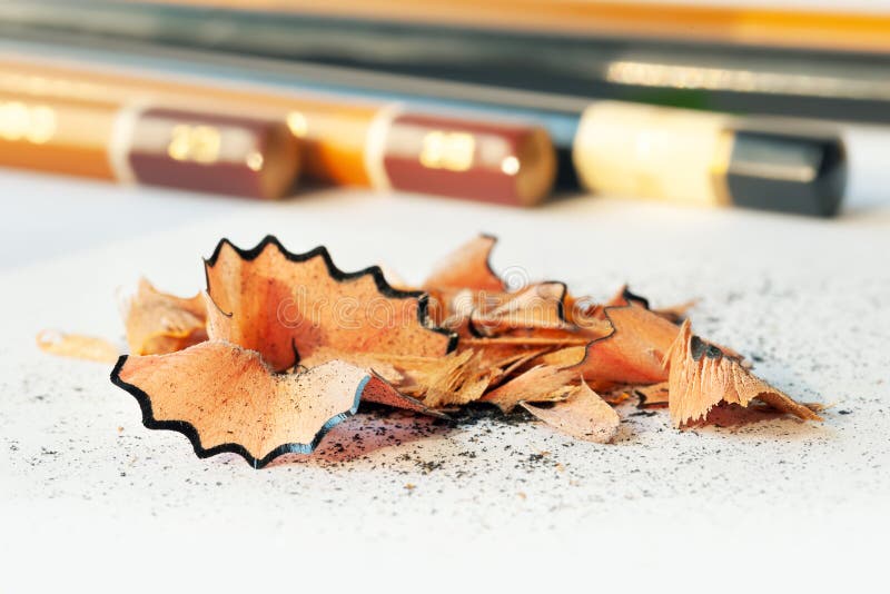 Pencil Shavings. Wooden Pencil Shavings on the Background of Pencils ...