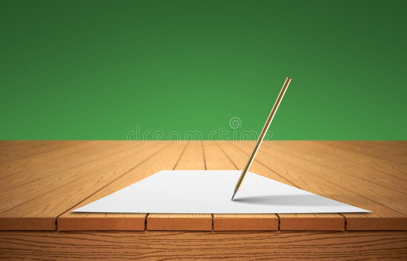 A Pencil and a Sheet of Paper on a Wooden Table Stock Illustration ...