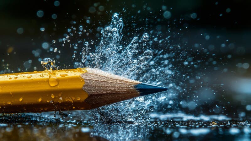A Pencil is Shown in Close-up, Generating a Cloud of Dust on a Dark ...