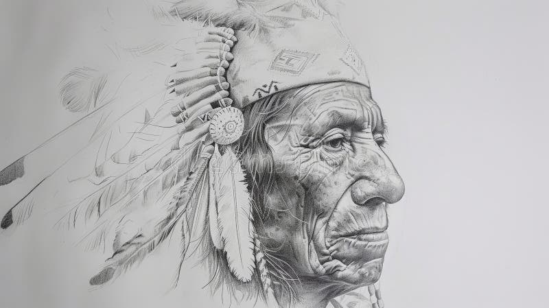 Pencil Sketch of an Apache Warrior Stock Photo - Image of symbol ...