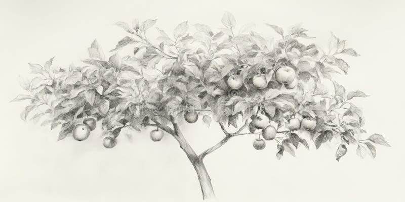 Pencil Sketch of an Apple Tree with Fruit Stock Illustration ...