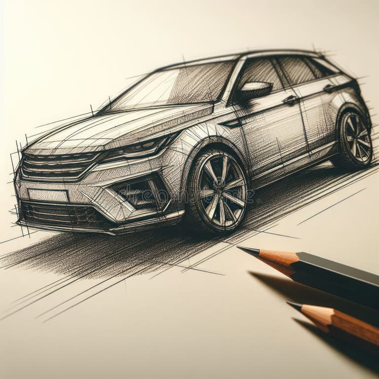 Pencil sketch of a car. stock image. Image of speed - 320847001