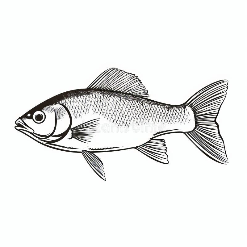 Silver Fish Sketch Illustration on White Background Stock Illustration ...