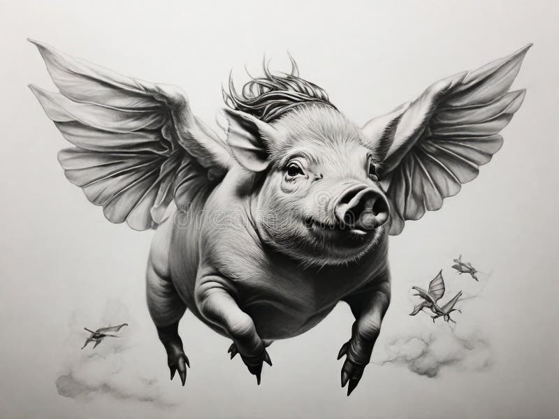 Flying Pig Tattoo Design