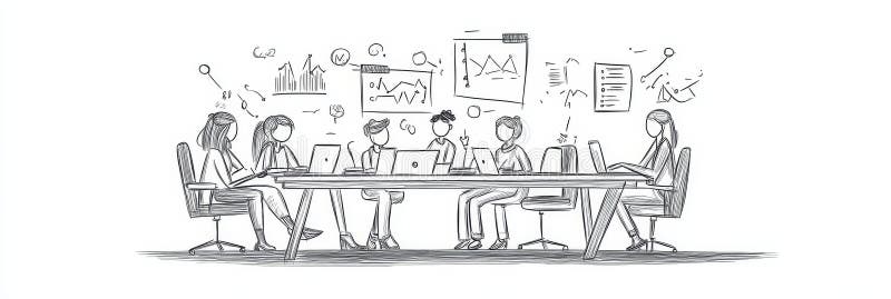 A Pencil Sketch Illustrating a Group of People Brainstorming ...