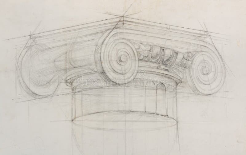 Pencil Sketch of Ionic Capital Column Stock Illustration - Illustration ...