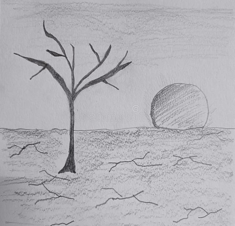 Pencil Sketch of a Leafless Tree and Barren Land Stock Image - Image of awesome, sketch: 262829949
