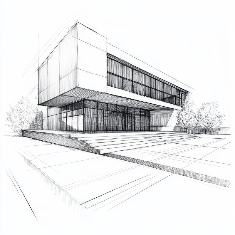 Pencil Sketch of a Modern Building Design. Stock Illustration ...