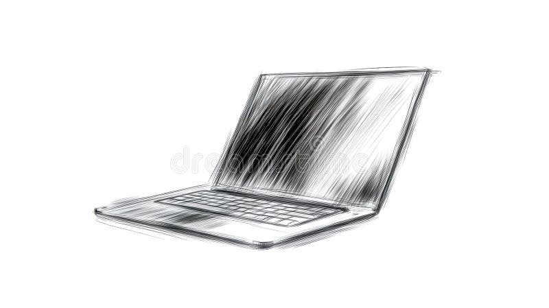 Pencil Sketch of Modern Laptop on White Background Stock Illustration ...