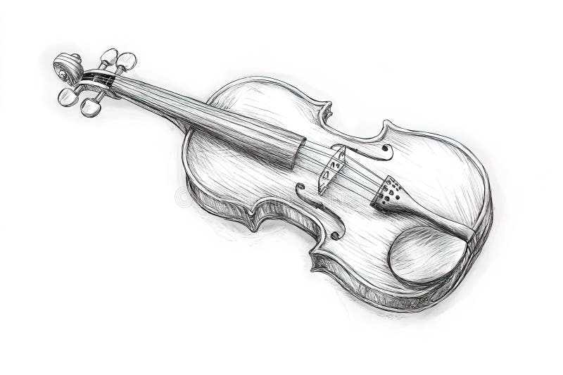 Pencil Sketch Musical Instrument Classical Violin Isolated on a White ...