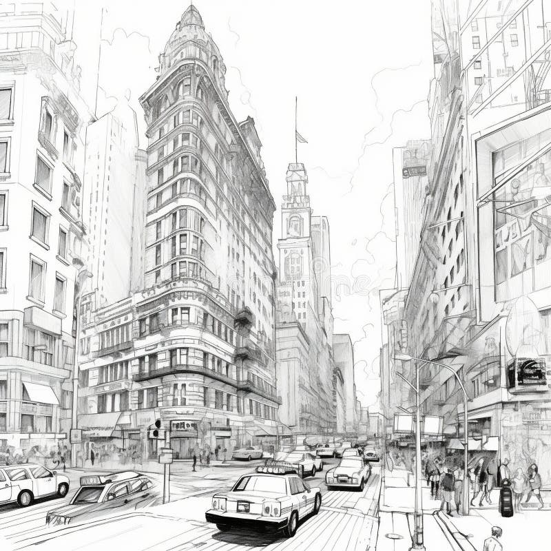 Pencil Sketch of New York City. AI Generated Stock Illustration ...
