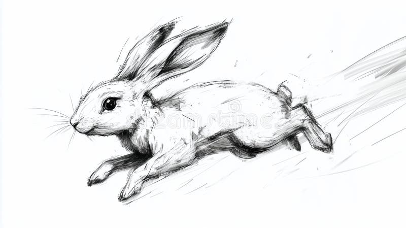 A Pencil Sketch of a Rabbit in Motion, Capturing Dynamic Movement Stock ...