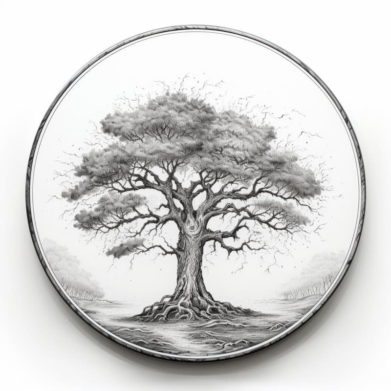 Pencil Sketch Round Frame Nice Natural Magical Tree Image Stock Photo ...