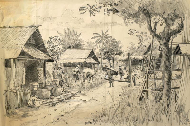 Rural Settlement Drawing Rural Settlement Stock Illustrations