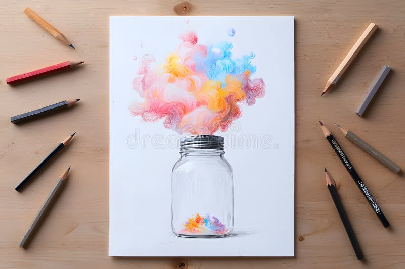 A Pencil Sketch of a Simple Object Transforming into a Colorful ...