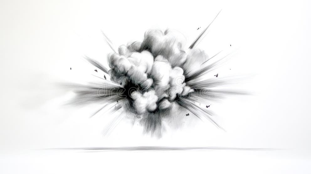 Pencil Sketch Style Explosion Creating a Cloud of Smoke on Transparent ...