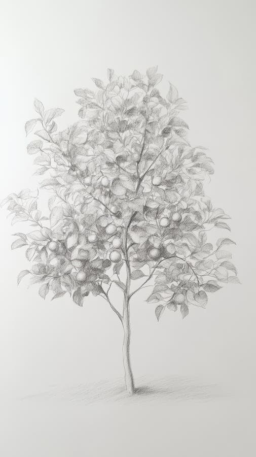 Pencil Sketch of a Tree with Leaves and Fruit Stock Illustration ...