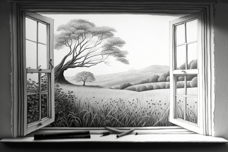 Pencil Sketch of the View from the Window Stock Illustration ...