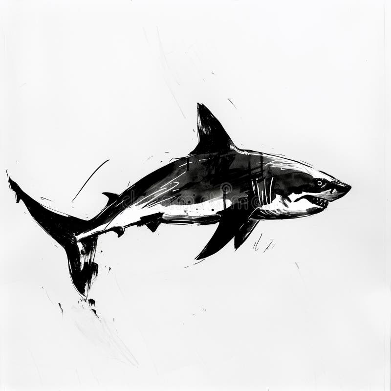Realistic Shark Drawing In Pencil Great White Shark Sketch