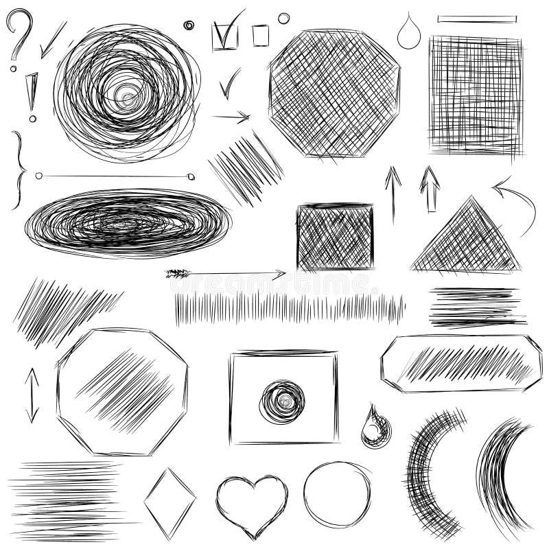 Pencil Sketches. Hand Drawn Scribble Shapes and Heart Stock Vector ...