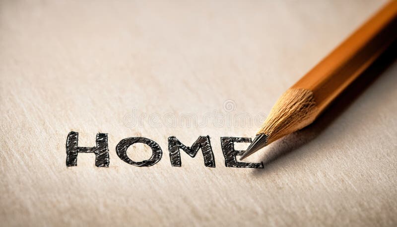 Writing the Word Home with a Pencil on Textured Paper in Natural Light ...