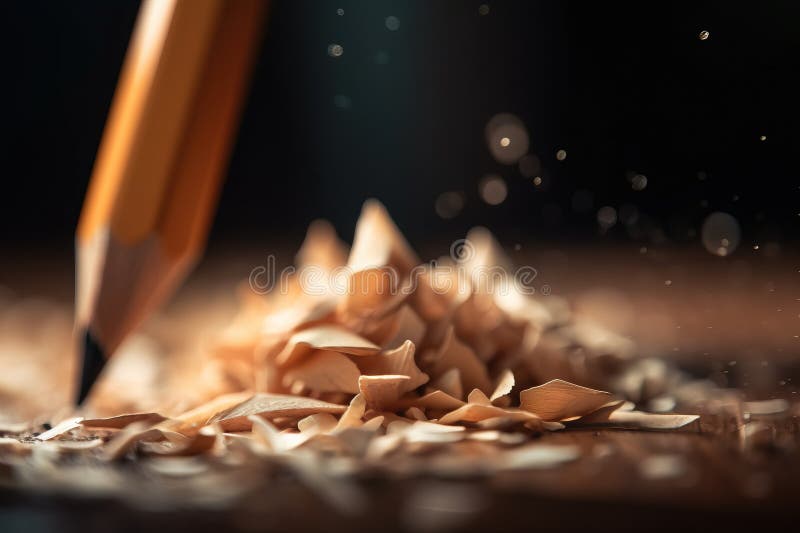 A Pencil and Some Wood Shavings on a Table Stock Illustration ...