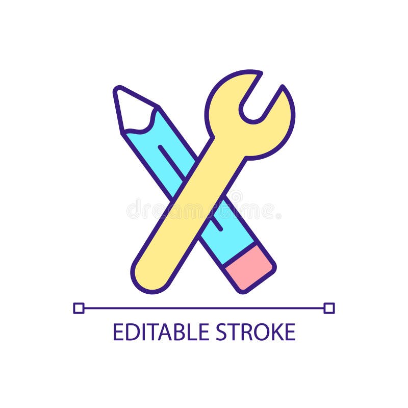 Pencil and Spanner RGB Color Icon Stock Vector - Illustration of sketch ...