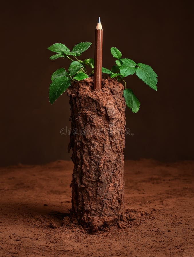 Pencil Sprouting Leaves from a Textured, Earthy Surface. Stock ...
