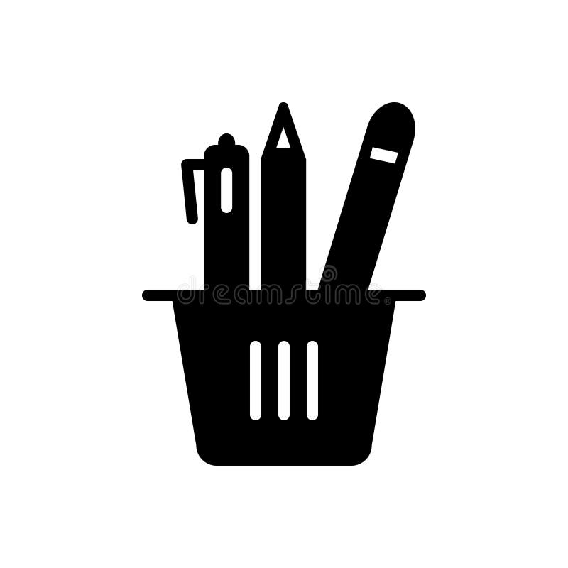 Black Solid Icon for Pencil Stand, Pen and Education Stock Illustration ...