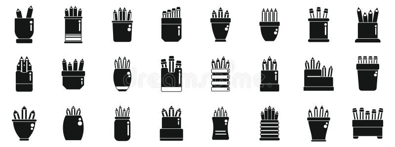 Pencil Stand Icons Set Simple Vector. School Art Holder Stock Vector ...
