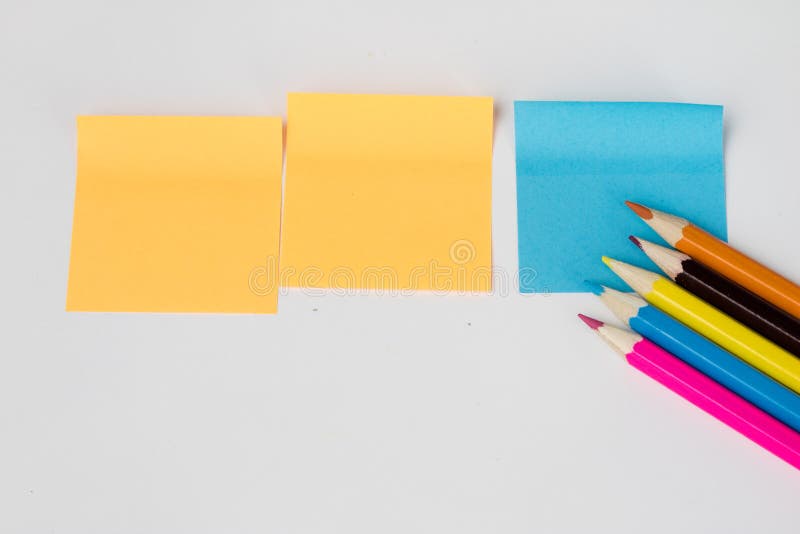 Pencil and Sticky Notes on a White Table. Office Accessories for Stock ...
