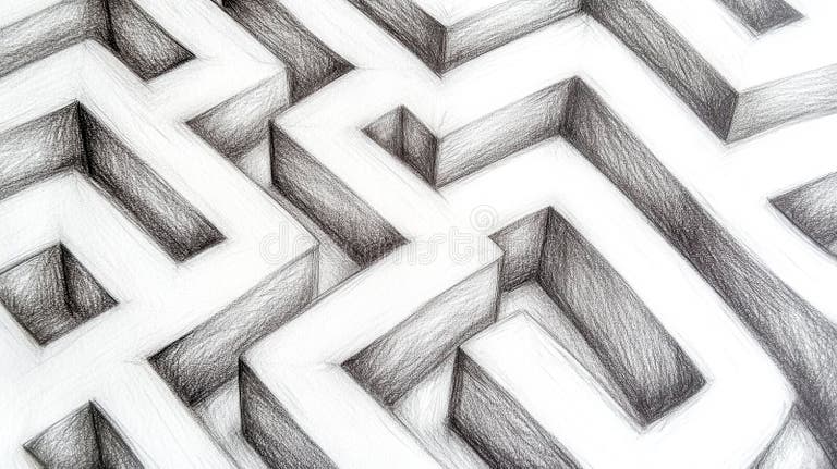 Complex 3d Maze Sketched with Pencil Creating Intricate Path Stock ...